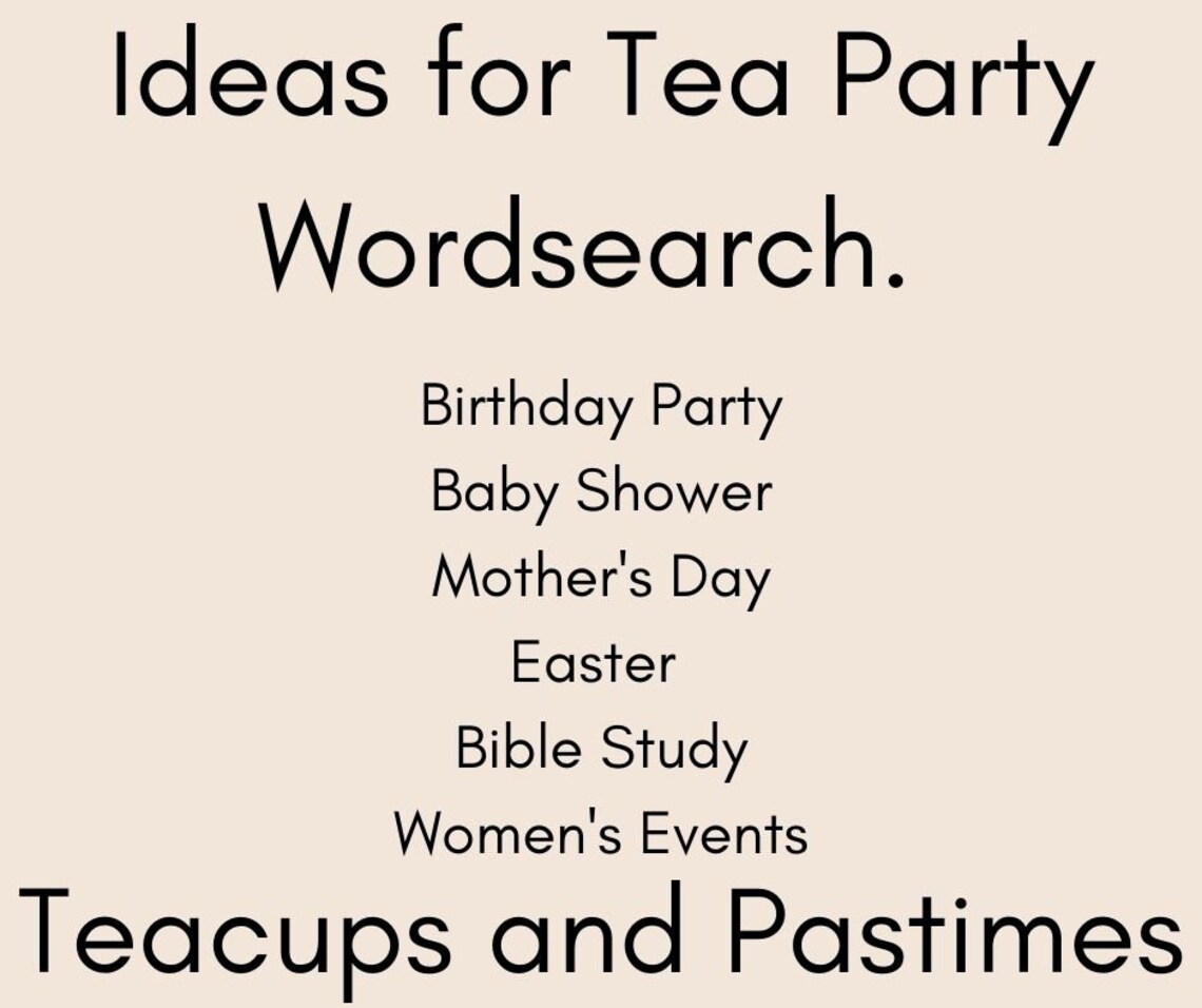 Tea Party Printable Word Search, Tea Party Game, Tea Party Activity ...