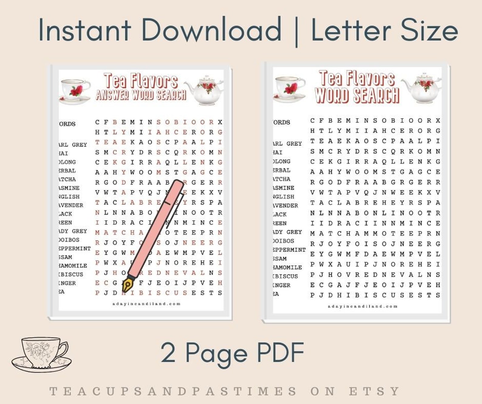 Tea Party Printable Word Search, Tea Party Game, Tea Party Activity ...