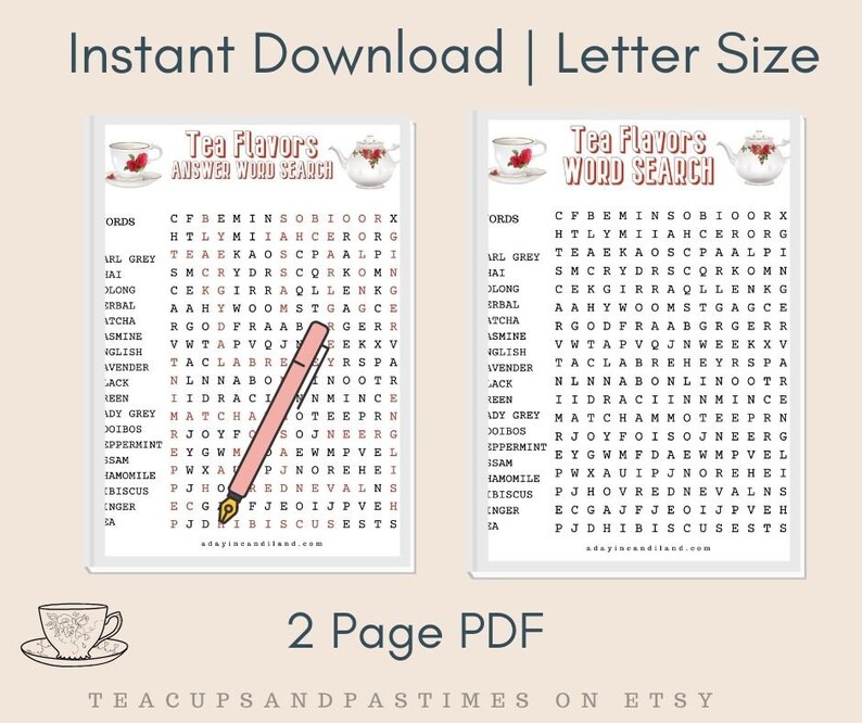 Tea Party Printable Word Search, Tea Party Game, Tea Party Activity ...
