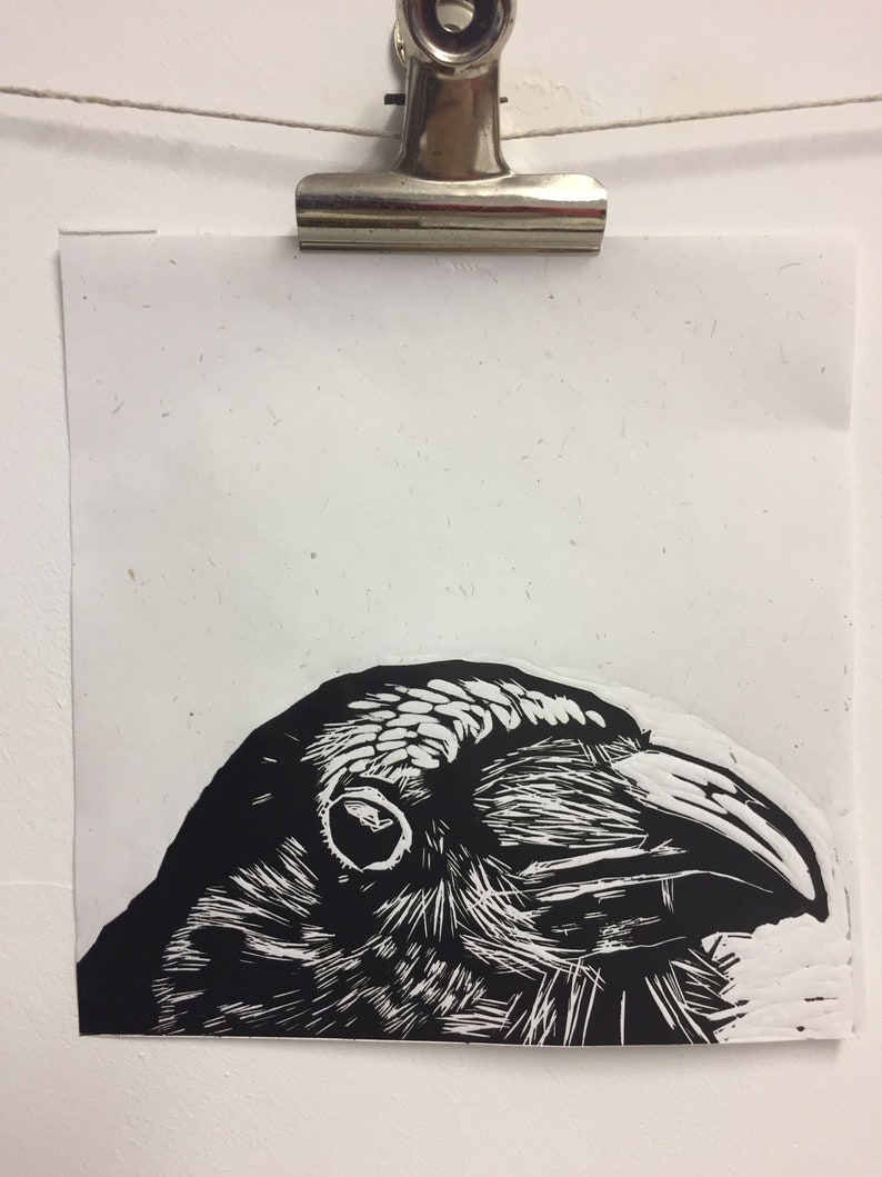 Raven Linocut Printed on Handmade Paper From Nepal - Etsy