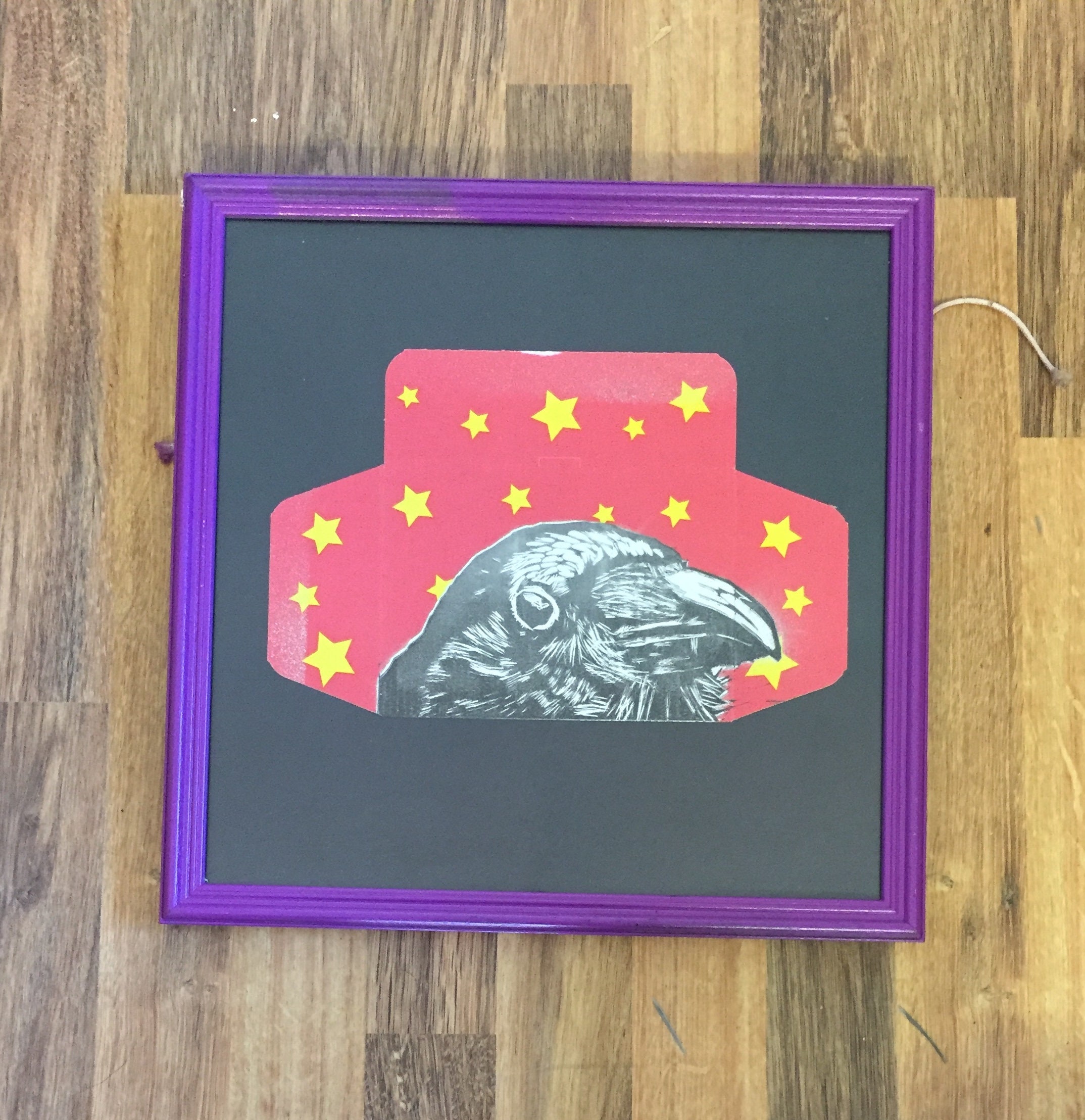 Raven Linocut on Cardboard Packaging With Silver Spray Paint. - Etsy