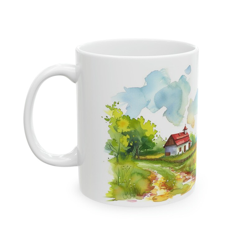 Scenic Farm Barn Rolling Hills Country Watercolor Ceramic Mug, 11oz ...