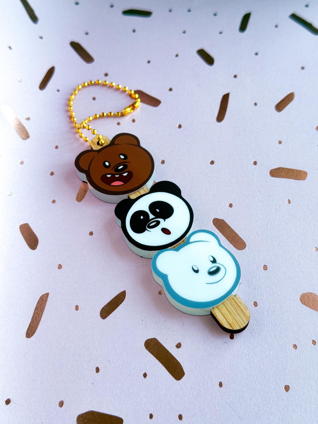 We Bare Bears Dango Keychain on Wooden Stick (interactive Keychain With ...