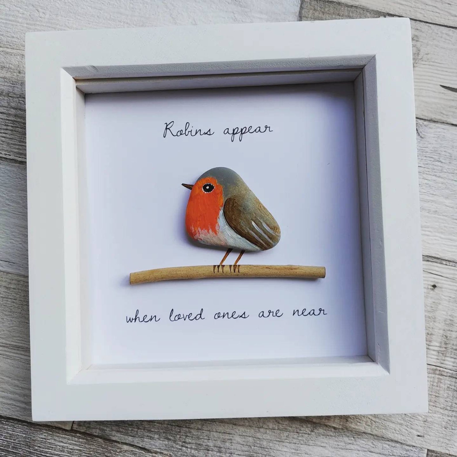 Hand Painted, Robins Appear When Loved Ones Are Near Pebble Art Frame ...