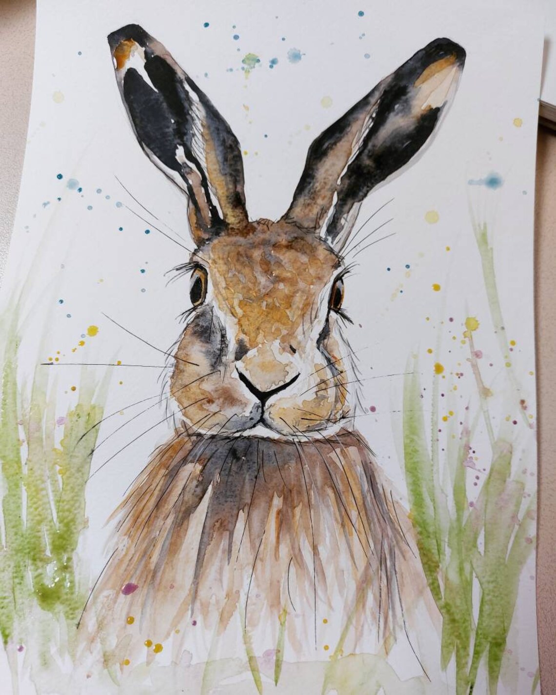 Original Hare painting watercolour artwork framed Hare | Etsy