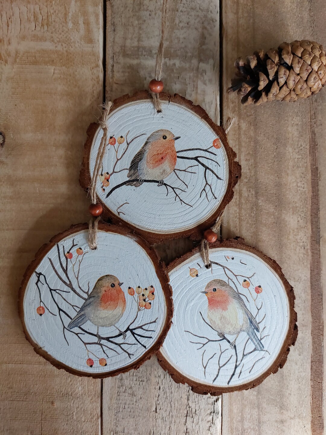 Robin Wood Slice, Woodland Animals, Cute, Christmas Tree Decoration ...