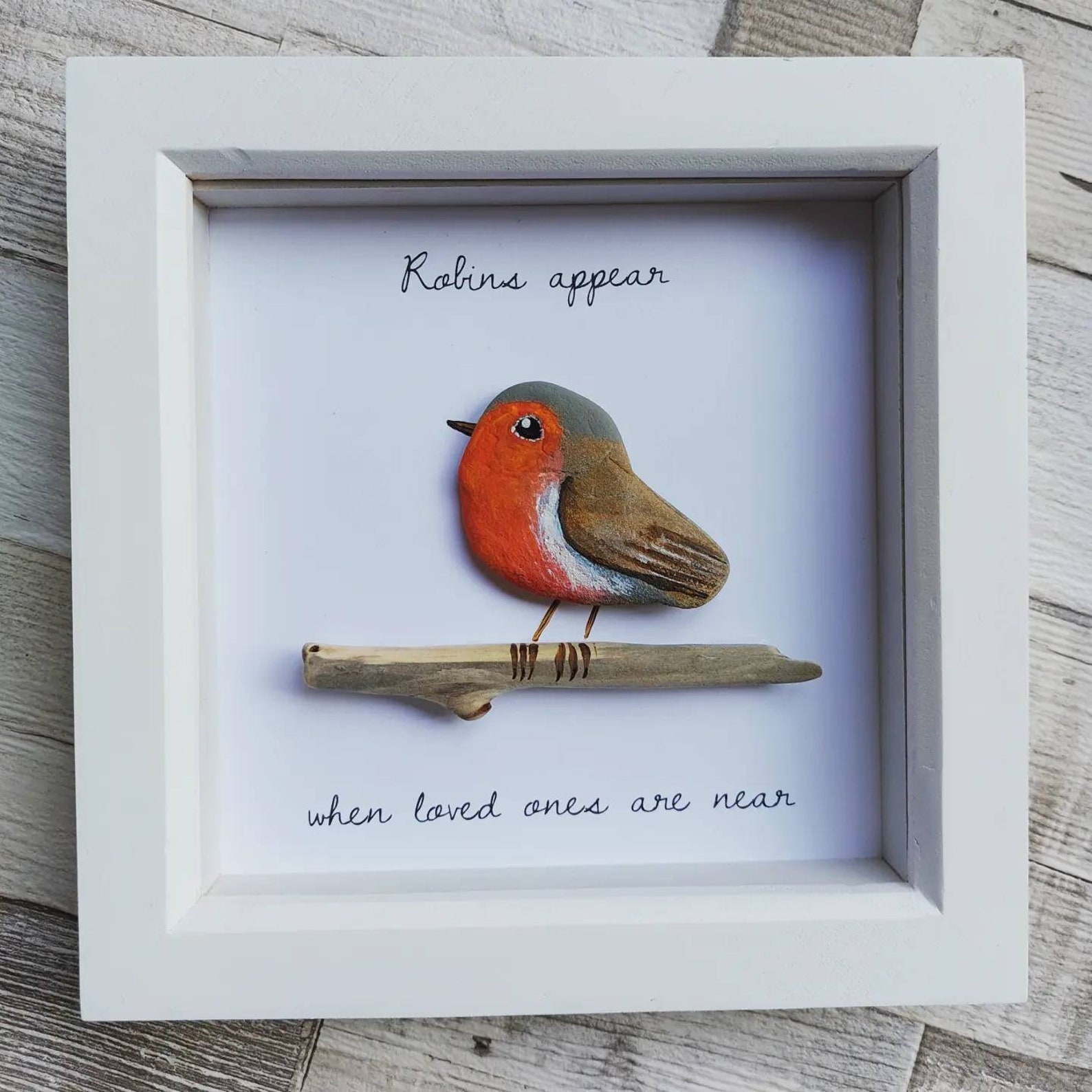 Hand Painted, Robins Appear When Loved Ones Are Near Pebble Art Frame ...