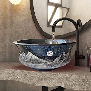 Night & Moon Washbasin, Master Bathroom Ceramic Vessel Sink, Above ...