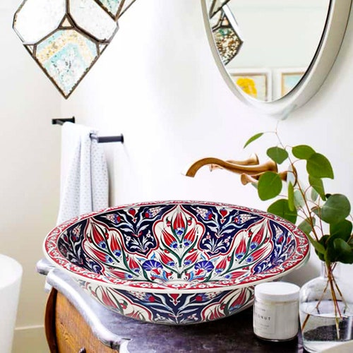 Ceramic Sink / Bathroom Sink / Countertop Basin / Hand Painted - Etsy