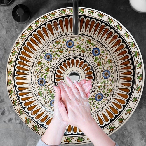 Handmade Countertop Basin Hand Painted Vessel Mediterranean - Etsy