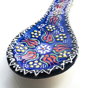 Fully Glazed Blue Ceramic Spoon Holder, Utensil Rest, Handmade Pottery ...