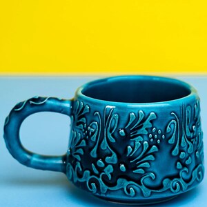 Turquoise Coffee Mug, Rustic Tea Cups, Morning Cup, Latte Pottery Mug ...