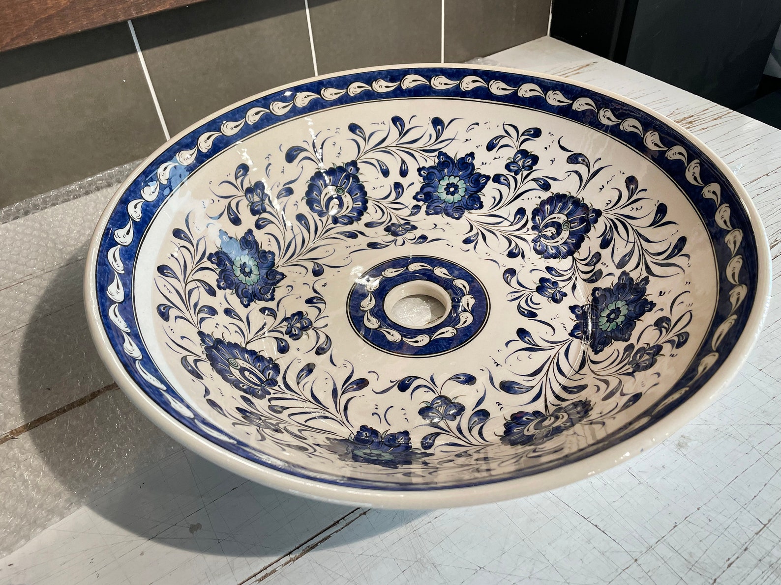 Ceramic Unique Blue Wash Basin, Bathroom Vessel Sink Above Counter ...
