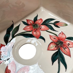 Bathroom Floral Drop-in Sink, Kitchen Vessel Sink Basin, Undermount ...