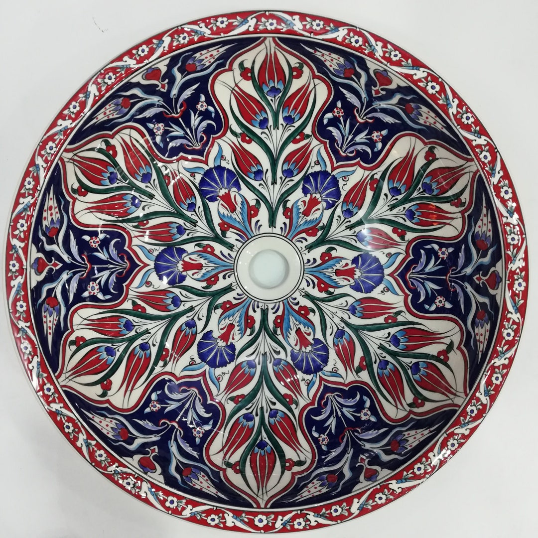 Bathroom Floral Patterned Sink, Countertop Ceramic Basin, Hand Painted ...