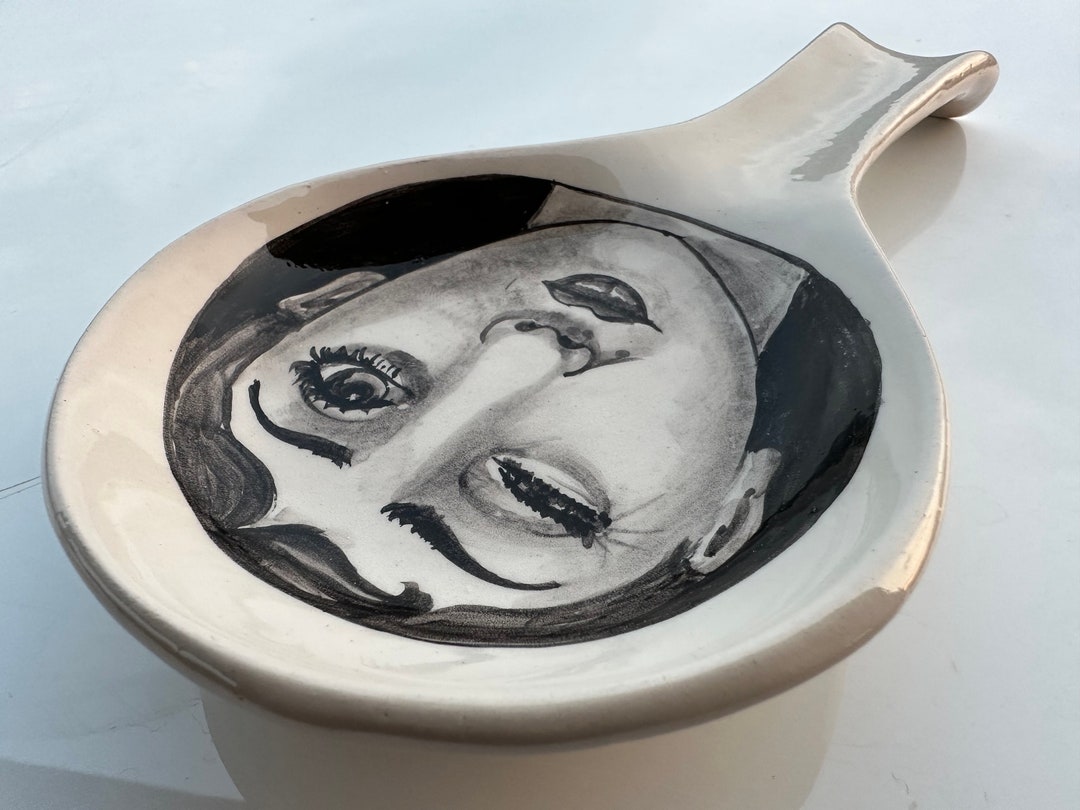 Woman Face Ceramic Spoon Rest, Lady Spoon Holder, Kitchen Black Pottery ...