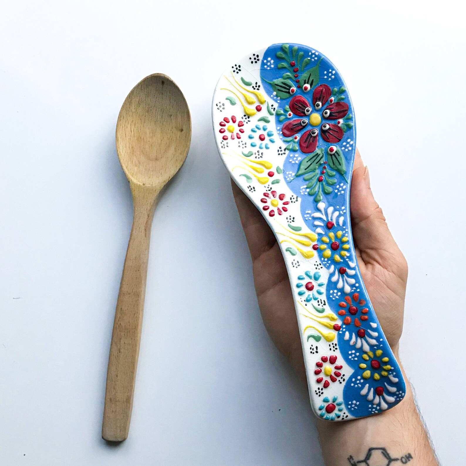 Sky Blue Coffee Spoon Rest, Tea Spoon Holder, Abstract Blue Kitchen ...