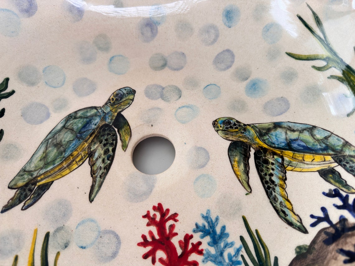 Bathroom Countertop Sea Turtle Sink, Ceramic Siren Washbasin, Bath ...