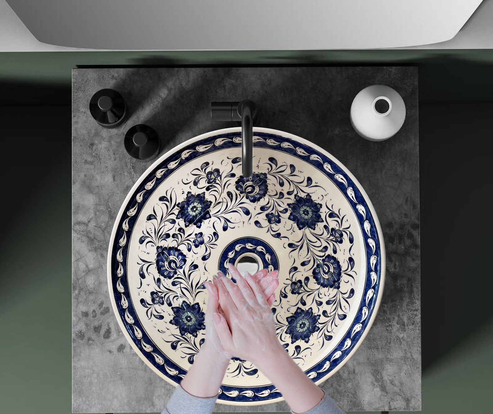 Ceramic Unique Blue Wash Basin, Bathroom Vessel Sink Above Counter ...