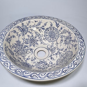 Bathroom Ceramic Blue Basin, Kitchen Vessel Sink, Countertop Floral ...