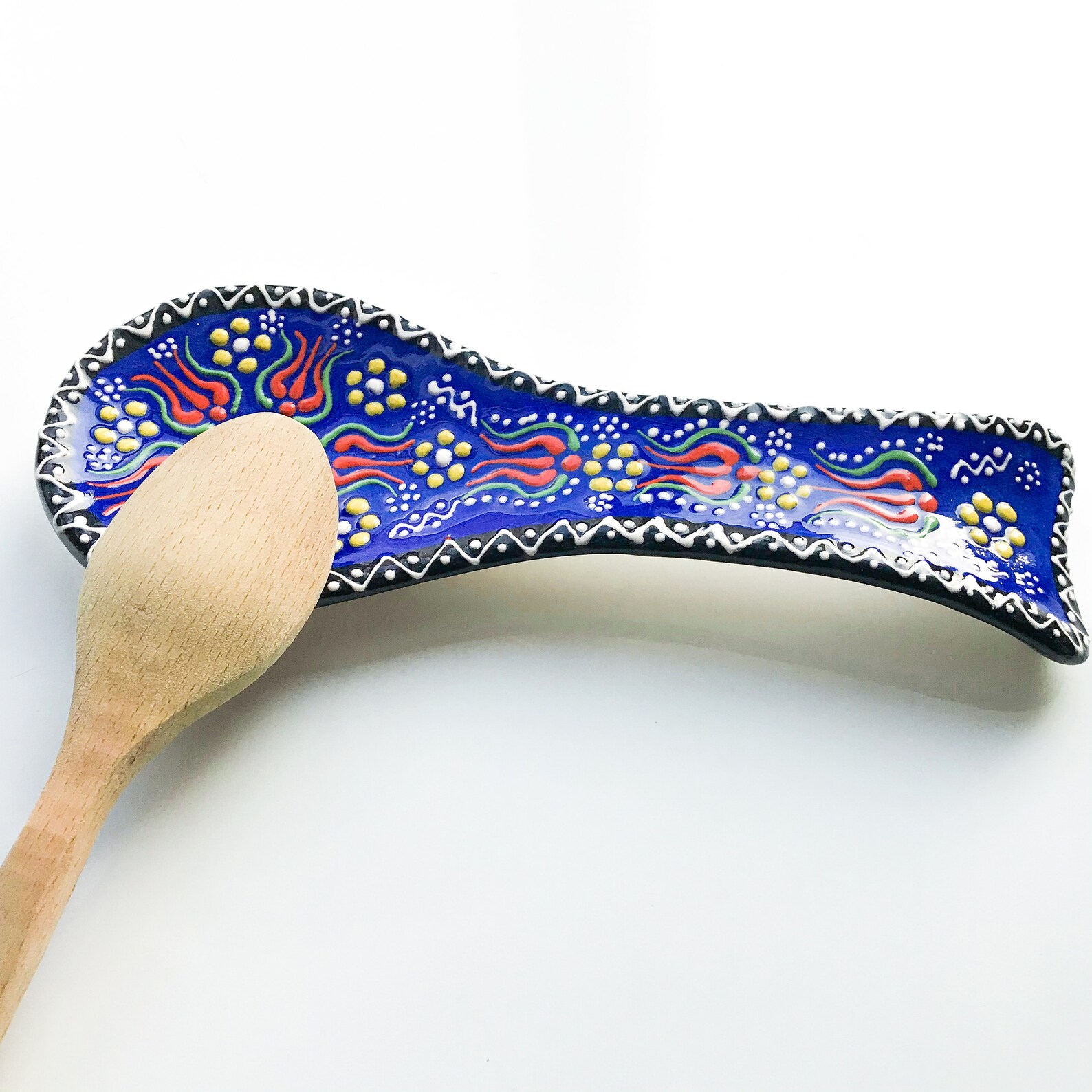 Fully Glazed Blue Ceramic Spoon Holder Utensil Rest Handmade - Etsy