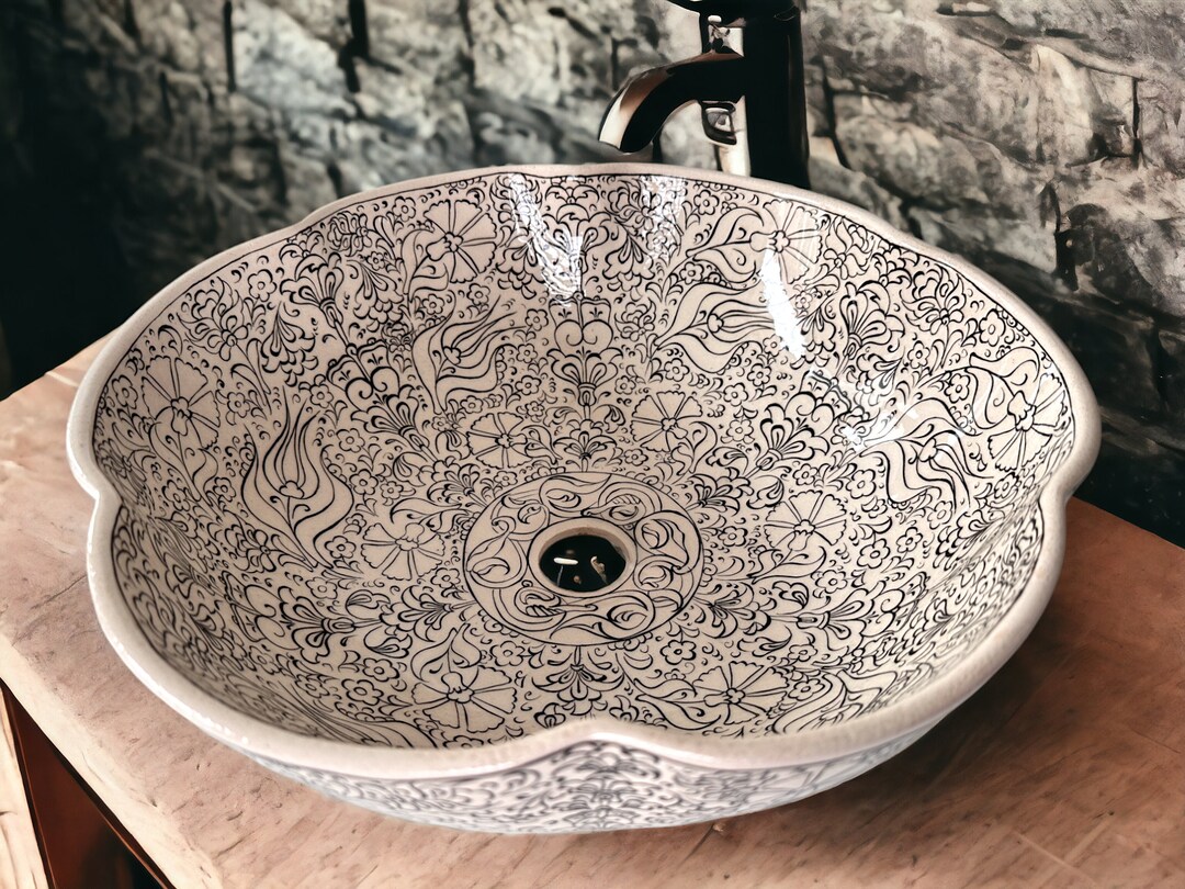Bathroom Floral Vessel Round Sink Basin, Flower Shaped Countertop Basin ...