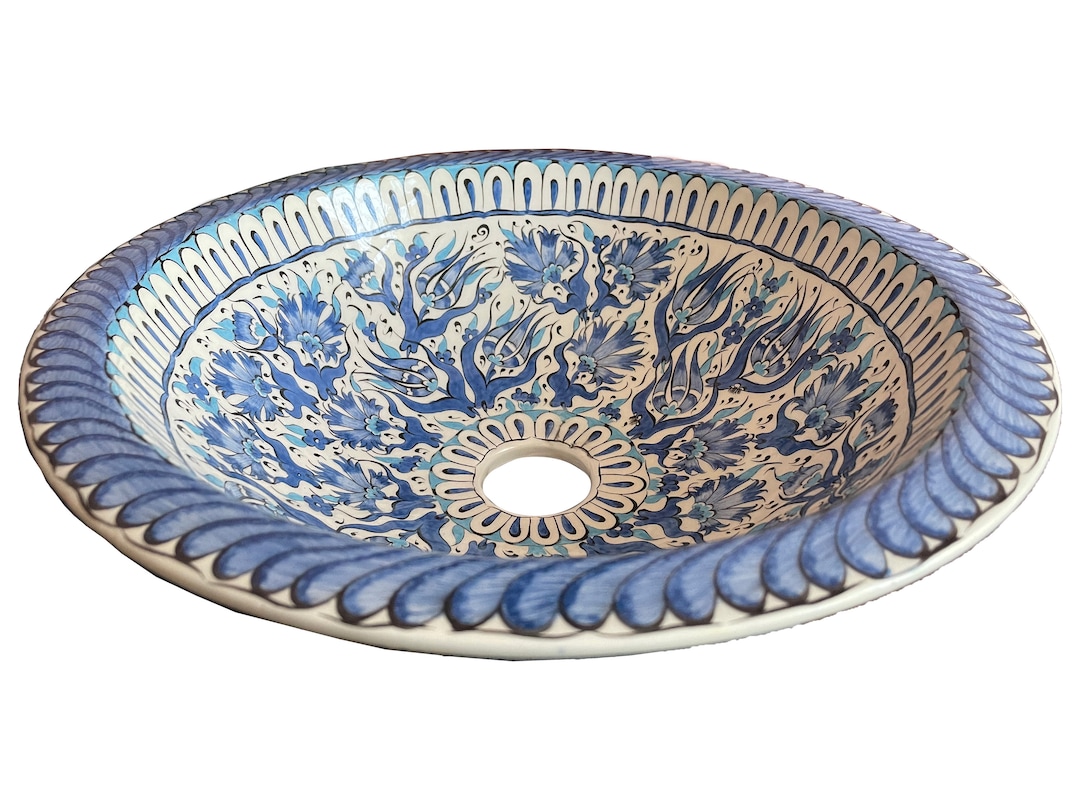 Bathroom Blue Vessel Sink, Ceramic Countertop Basin, Washing Bowl ...