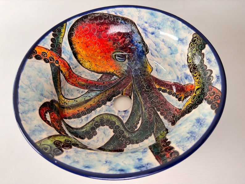 Bathroom Octopus & Crab Vessel Sink, Above Countertop Basin, Bowl Sink ...
