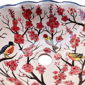 Bathroom Vanity Vessel Bird Sink, Bird & Sakura Washbasin, Half ...