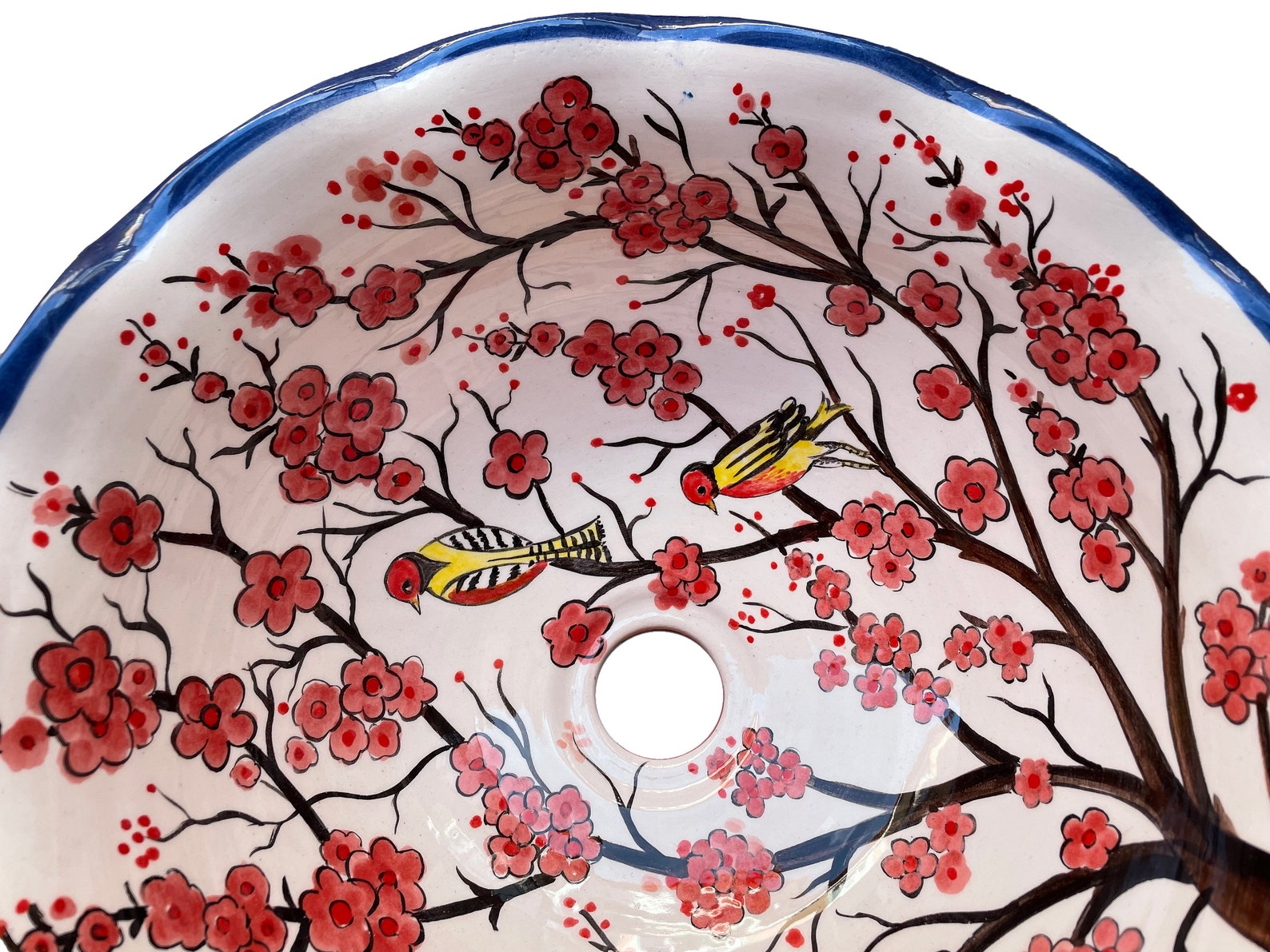 Bathroom Vanity Vessel Bird Sink, Bird & Sakura Washbasin, Half ...