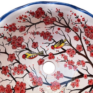 Bathroom Vanity Vessel Bird Sink, Bird & Sakura Washbasin, Half ...