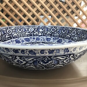 Floral Patterned Basin Sink, Ceramic Countertop Basin, Handmade Round ...