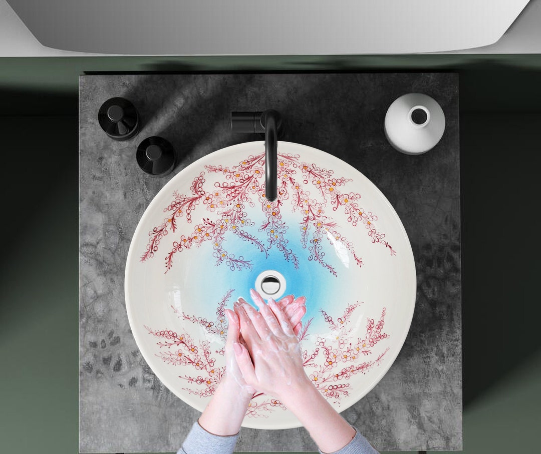 Floral Bathroom Sink, Daisy-patterned Washbasin, Countertop Sink, Basin ...