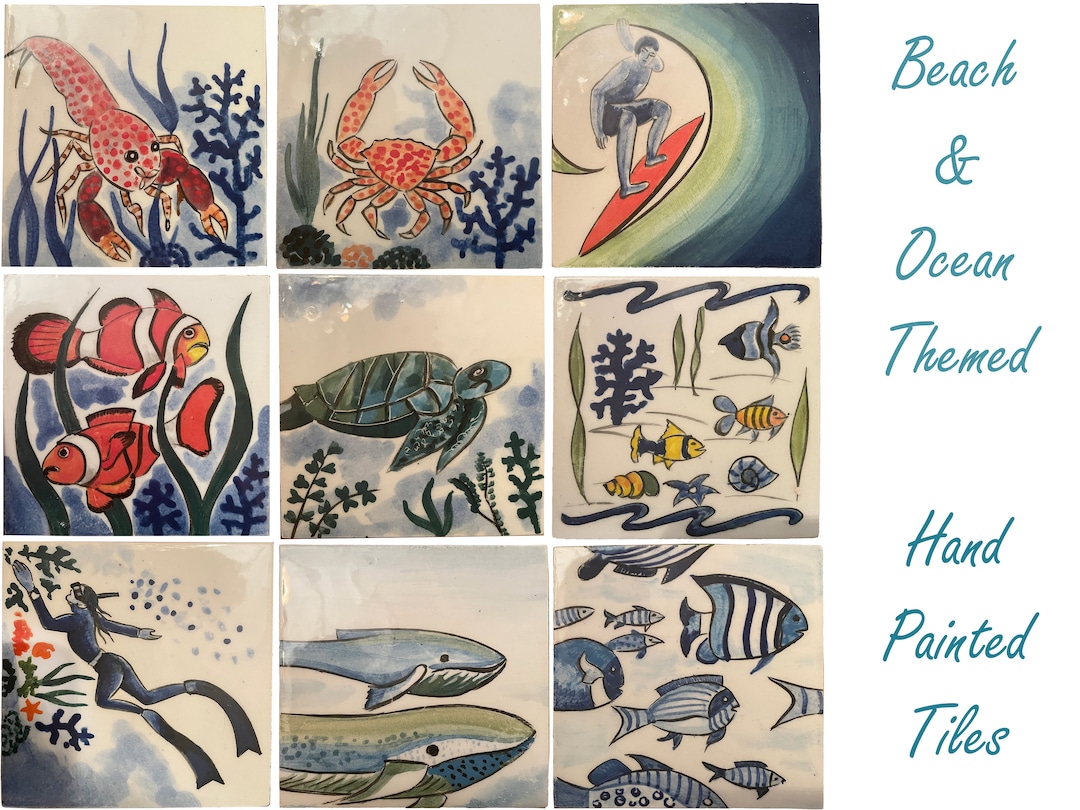 10x10 Cm Sea and Beach Themed Ceramic Tile, Backsplash Accent Ceramic ...
