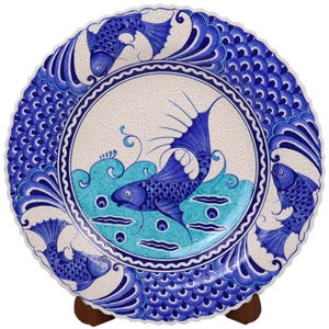 16" Decorative Rustic Wall Art Fish Ocean Plate, Turkish Ceramic ...