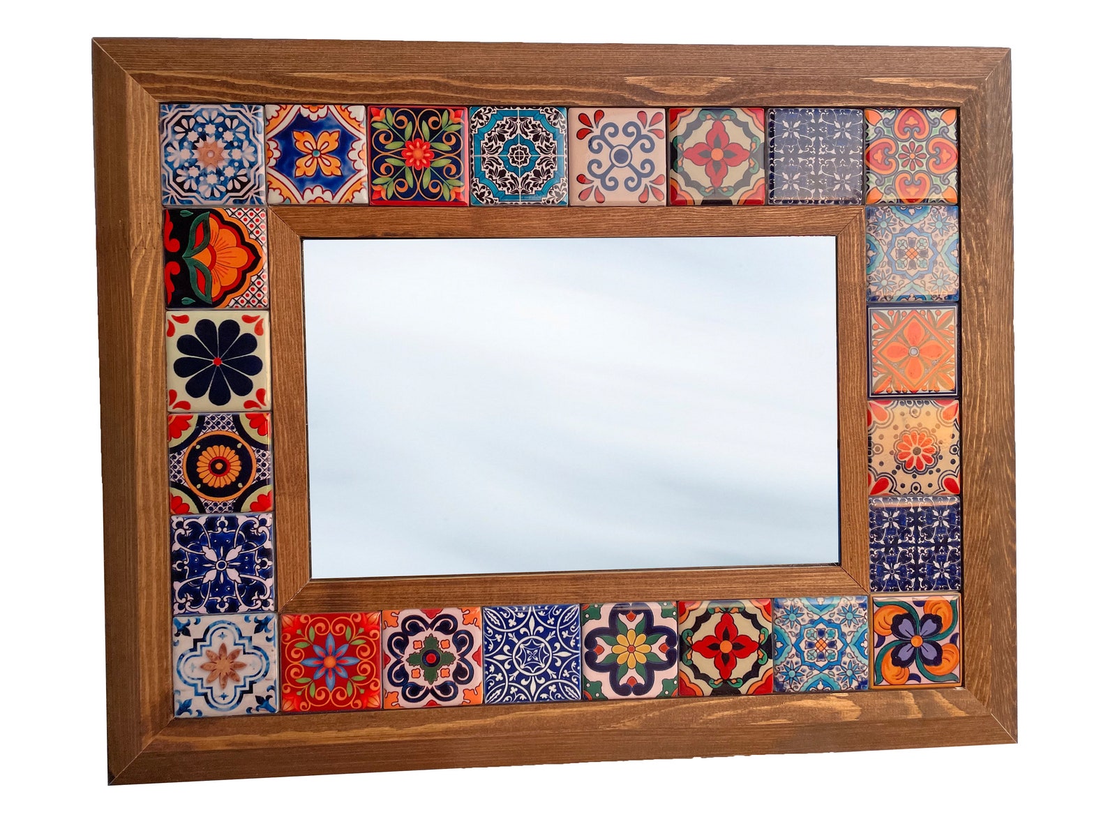 Decorative Wall Hanging Ceramic Tile Mirror, Rustic Bathroom Vanity ...