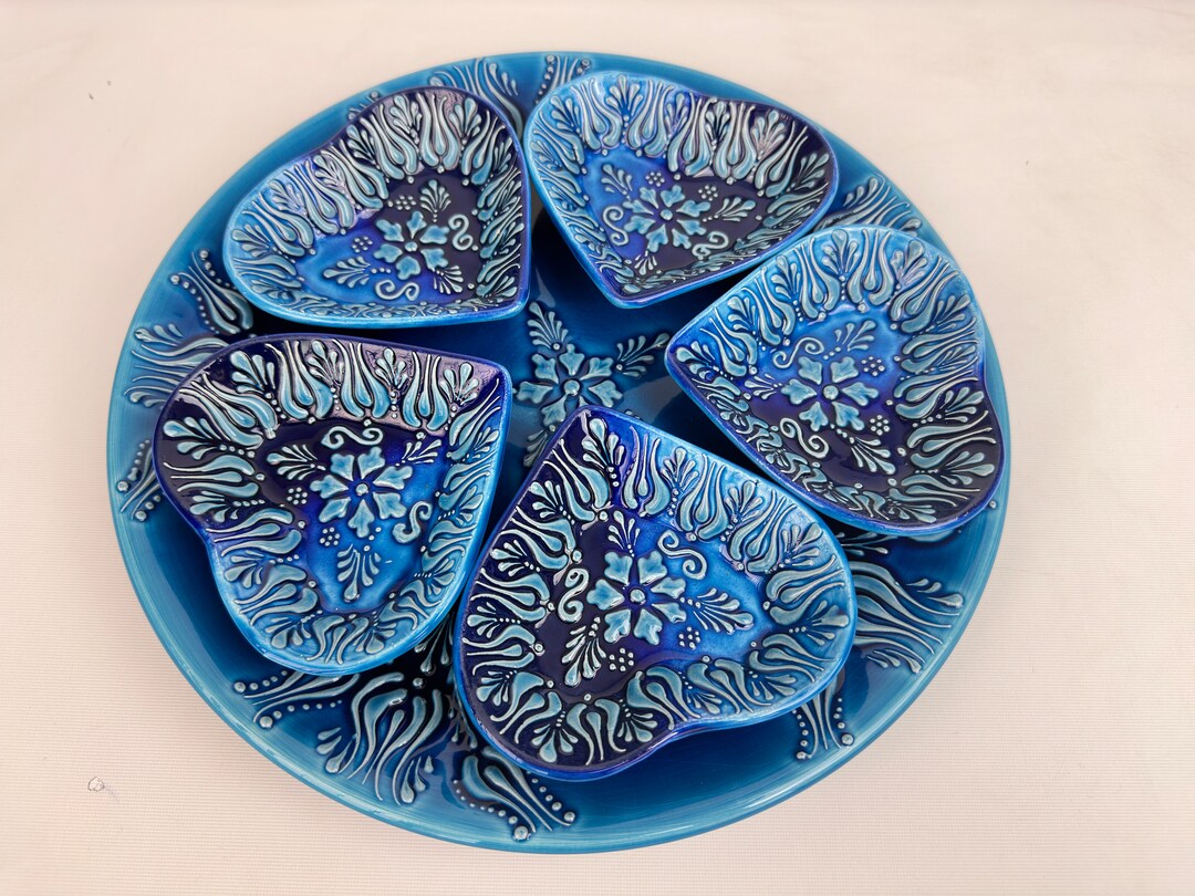 Blue Snack Serving Set, Appetizer Dishes, Turkish Ceramic Platter ...