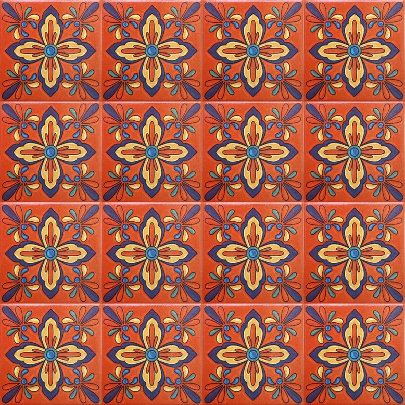 Decorative Spanish Mosaic Tiles, Spanish Mediterranean Decor, 4 ...