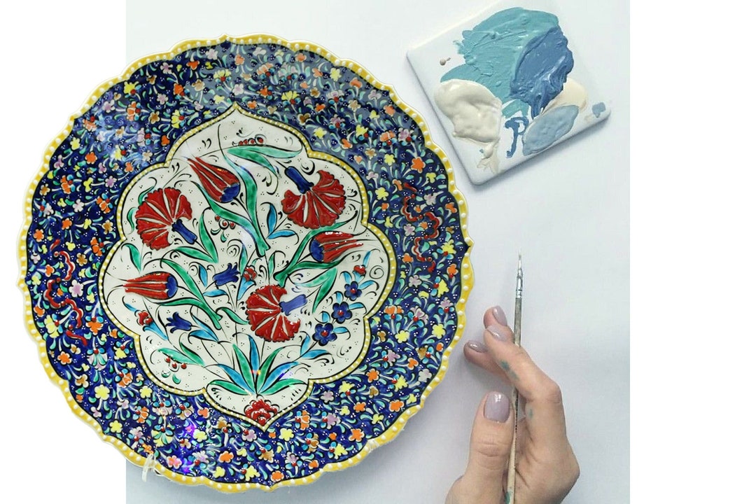 12 16 Ceramic Wall Hanging Plate, Hand Painted Embossed Floral Plate ...
