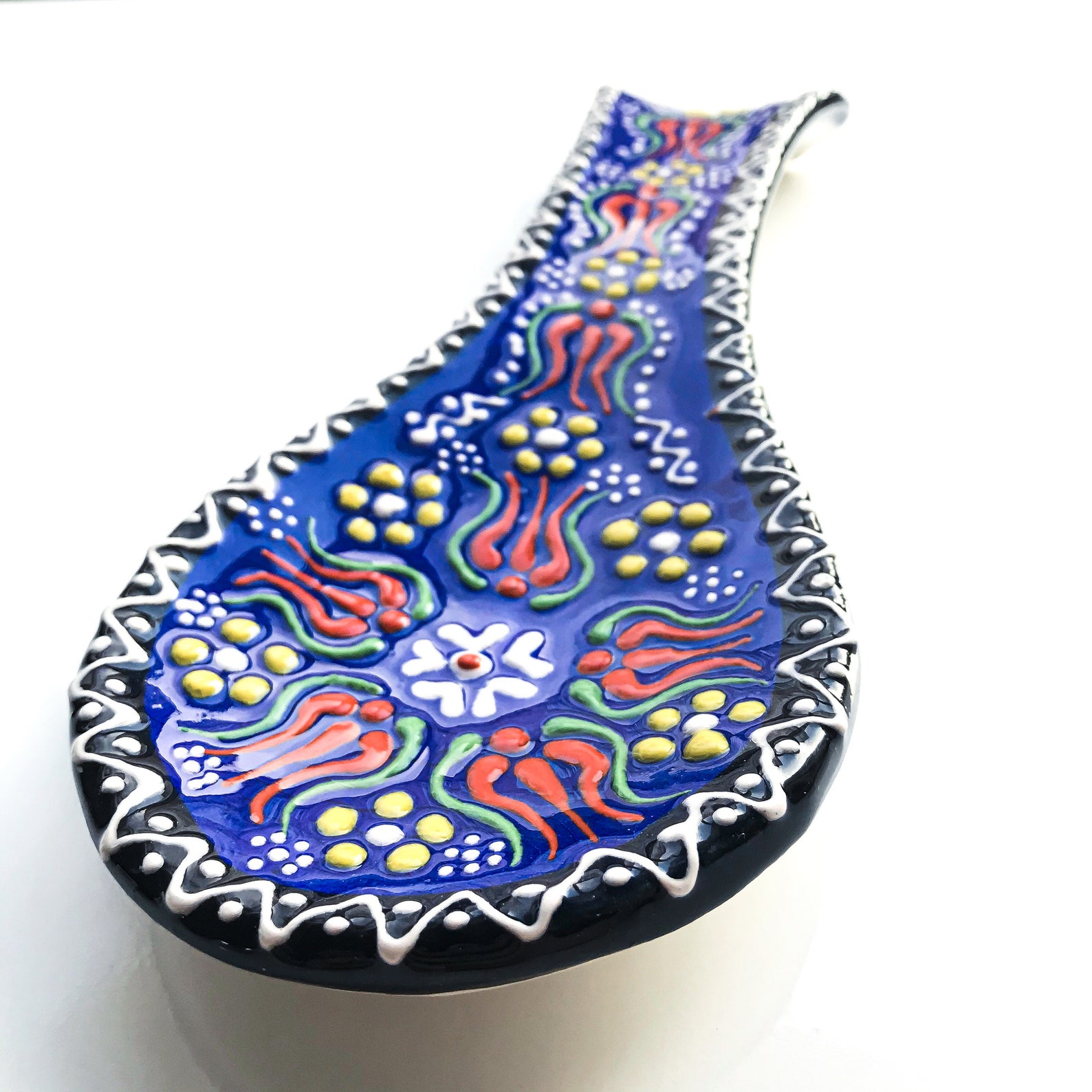 Fully Glazed Blue Ceramic Spoon Holder Utensil Rest Handmade - Etsy