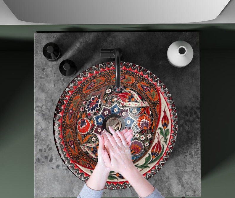 Ceramic Unique Round Sink Bathroom Embossed Vessel Sink - Etsy