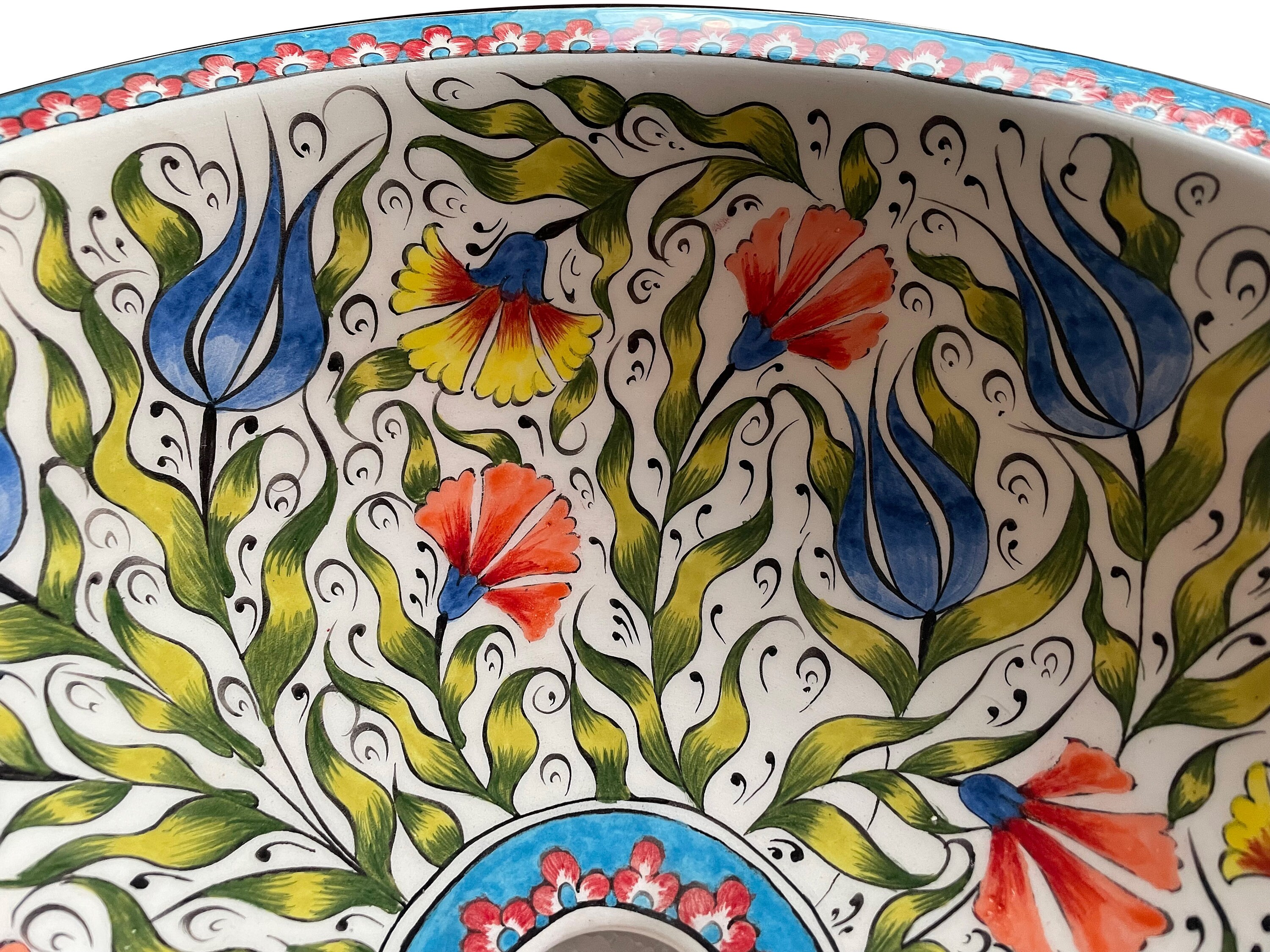 Bathroom Ceramic Flower Pattern Wash Basin, Bathroom Vessel Sink, Above ...