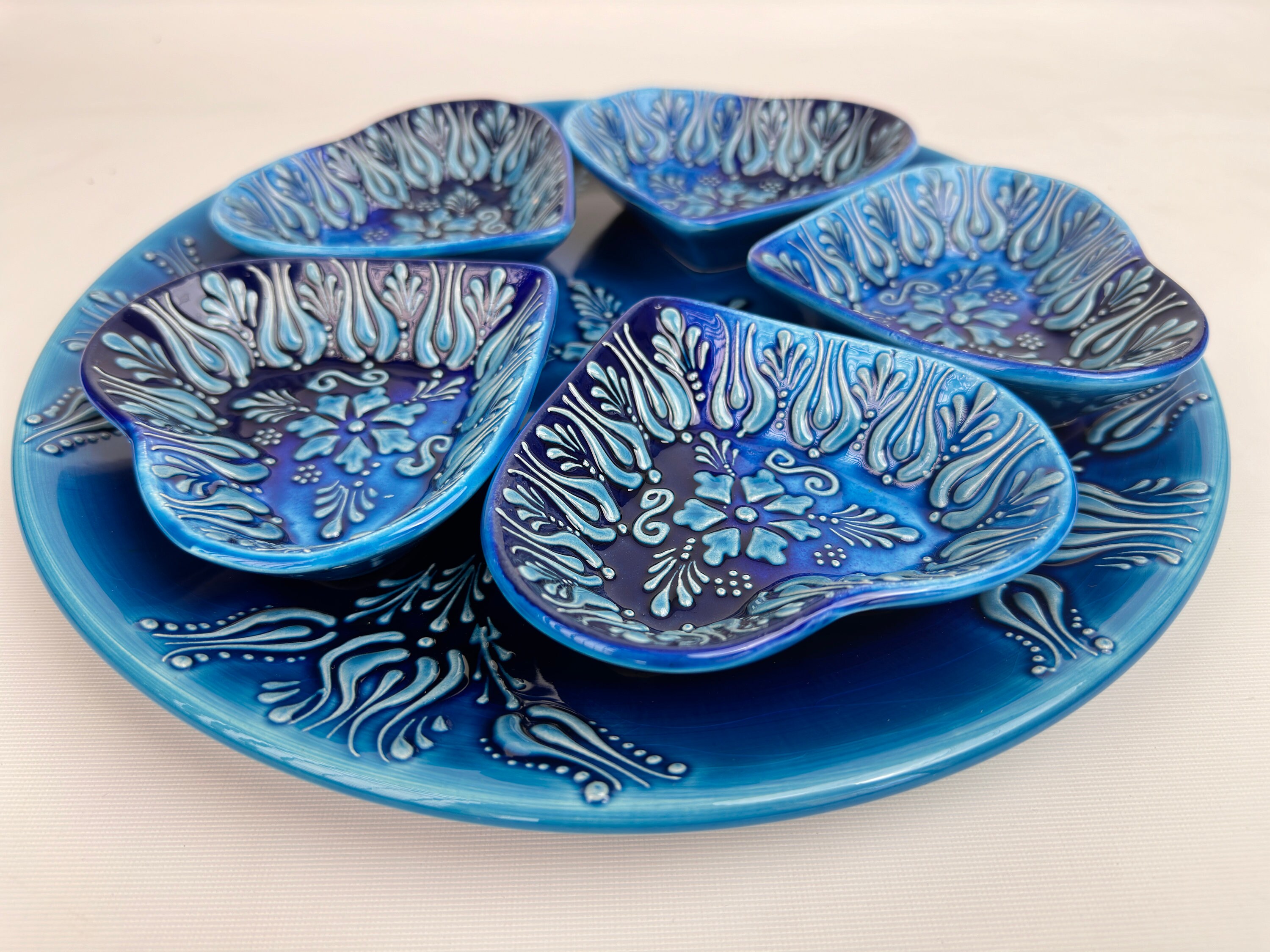 Blue Snack Serving Set, Appetizer Dishes, Turkish Ceramic Platter ...