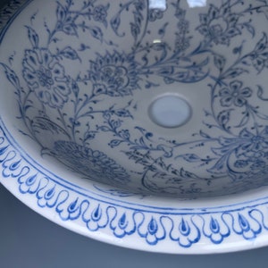 Bathroom Ceramic Blue Basin, Kitchen Vessel Sink, Countertop Floral ...