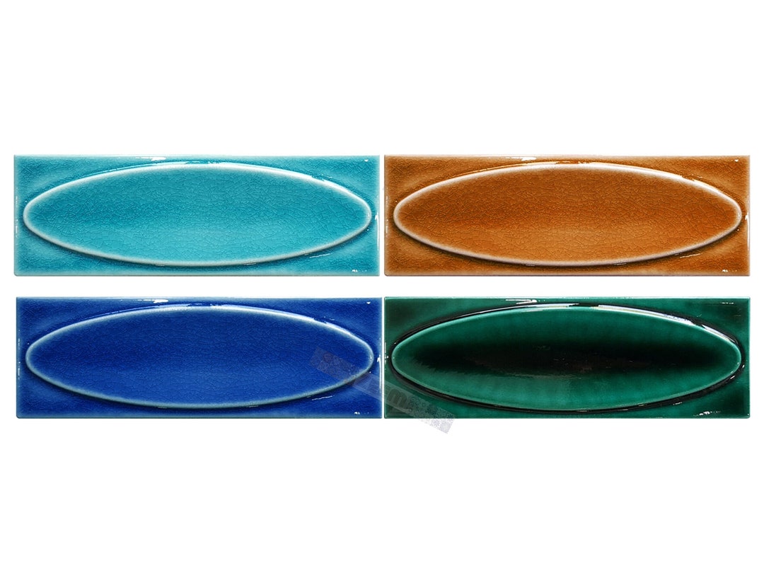 4x Ceramic Embossed Ellipse Wall Tile, Turkish Ceramic Tile, Decorative ...