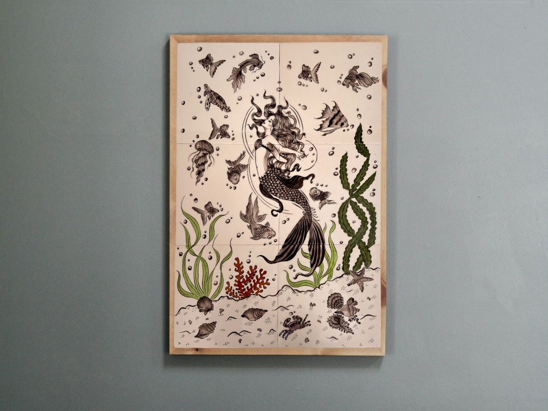 16"x24" Mermaid Ceramic Wall Tiles, Art Painting, Decorative Mosaic ...