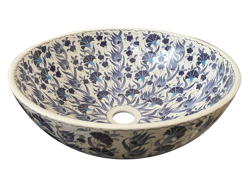 Floral Traditional Bathroom Sink, Ceramic Countertop Conical Basin ...