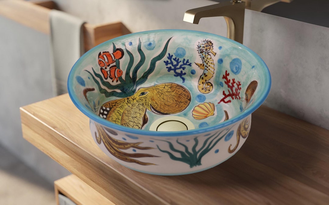 Octopus Sink Vessel, Artistic West Coast Bathroom Sink Bowl ...
