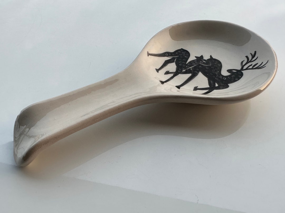 Deer and Cub Ceramic Spoon Rest, Animal Spoon Holder, Doe and Fawn ...