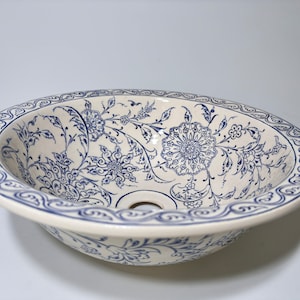 Bathroom Ceramic Blue Basin, Kitchen Vessel Sink, Countertop Floral ...